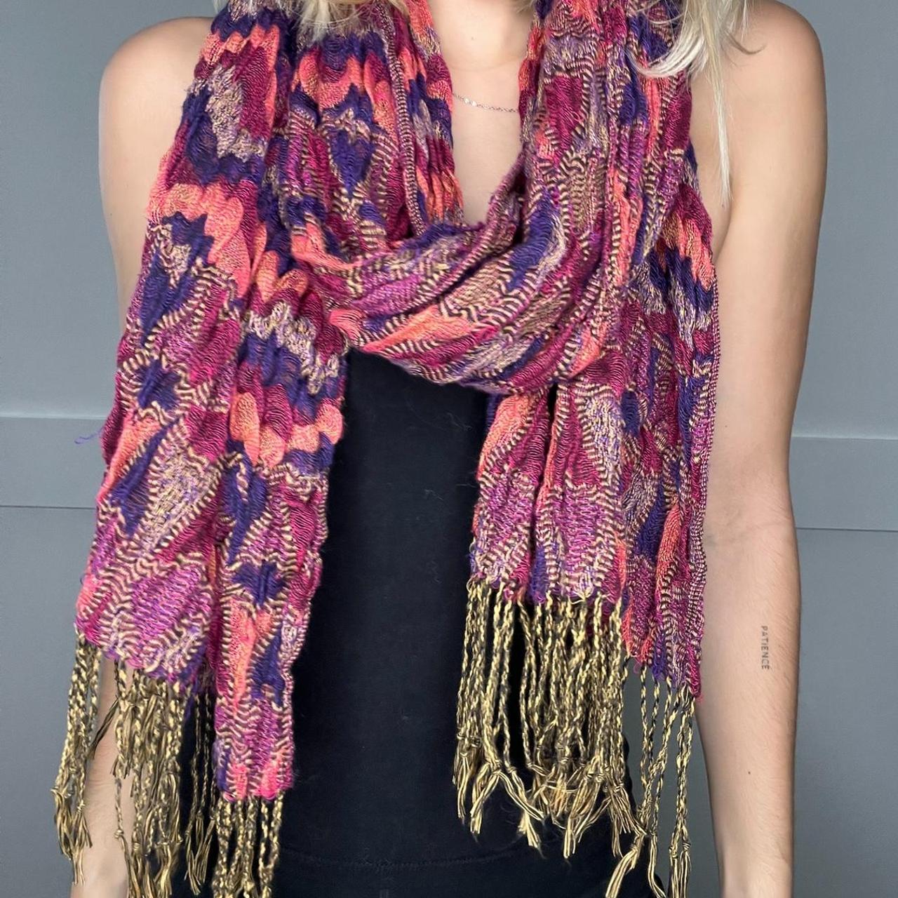 PINK PURPLE ORANGE KNIT SCARF #boho #winter #scarf... - Depop