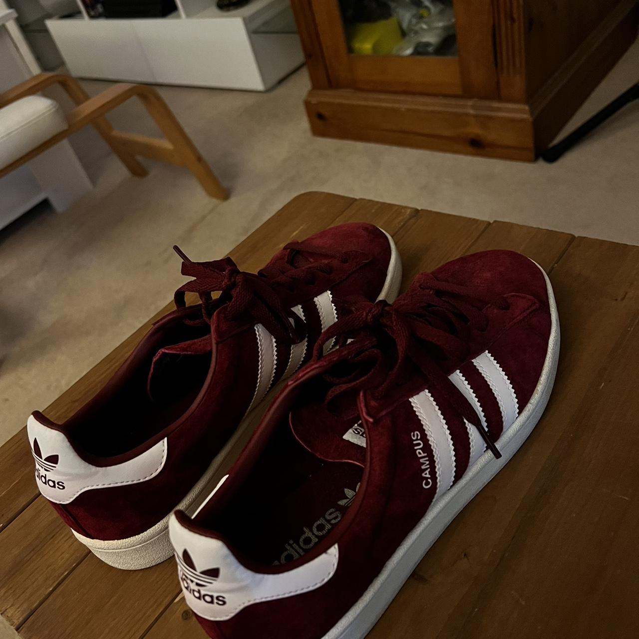 ADIDAS CAMPUS TRAINERS BURGUNDY/WHITE rare original... - Depop