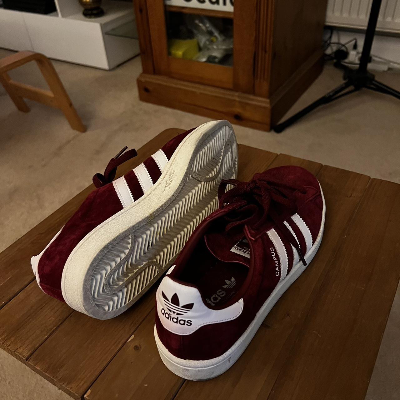 ADIDAS CAMPUS TRAINERS BURGUNDY/WHITE rare original... - Depop