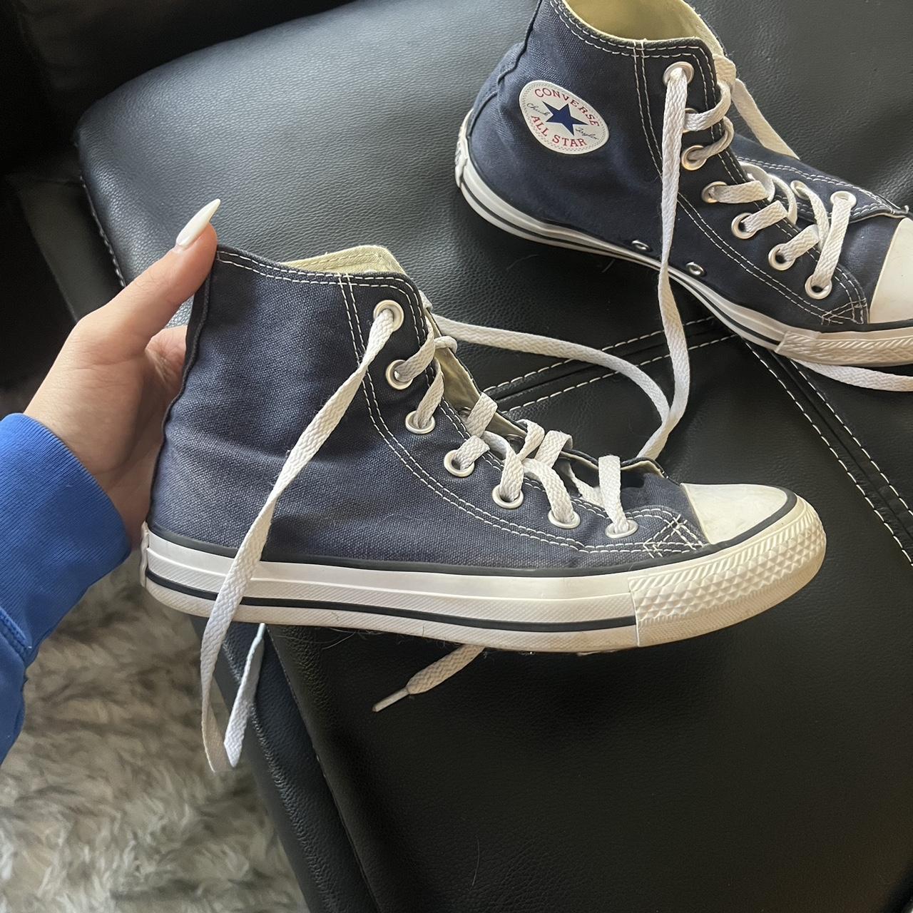 navy blue high top converse women’s size 6 - Depop
