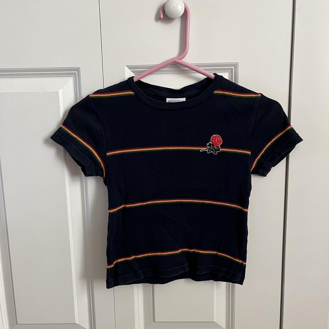 mighty fine target stripped crop top size... - Depop