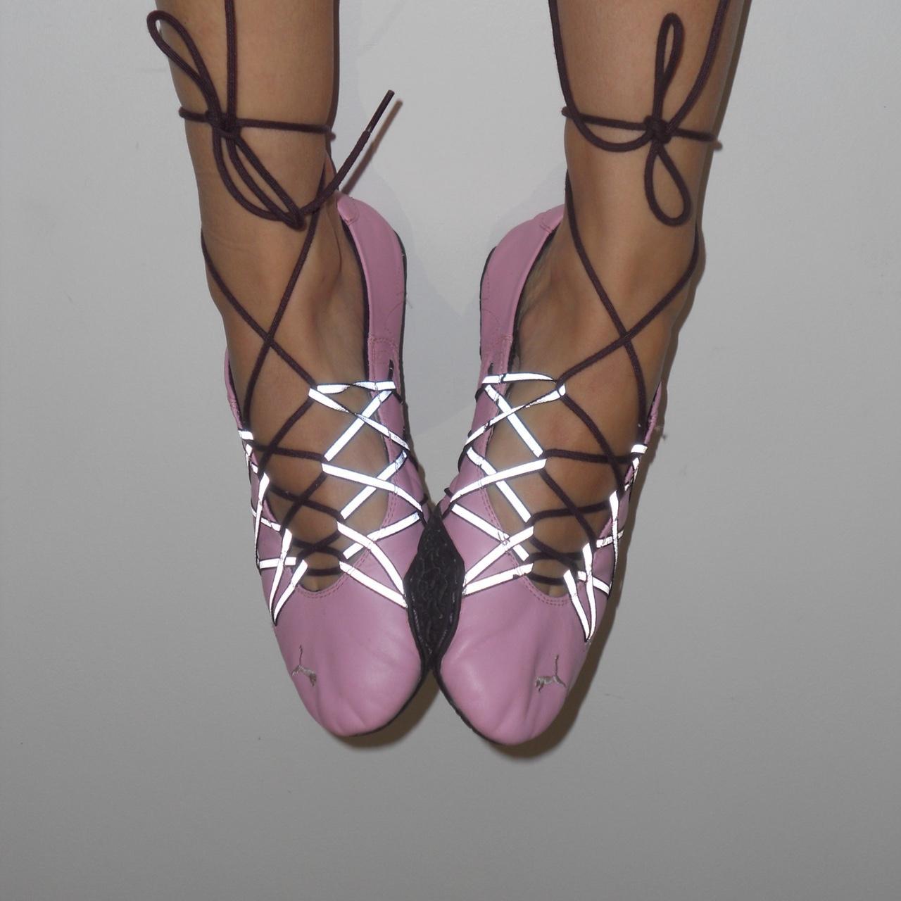 Archive 2000’s Puma pink lace up ballet ballerinas... - Depop