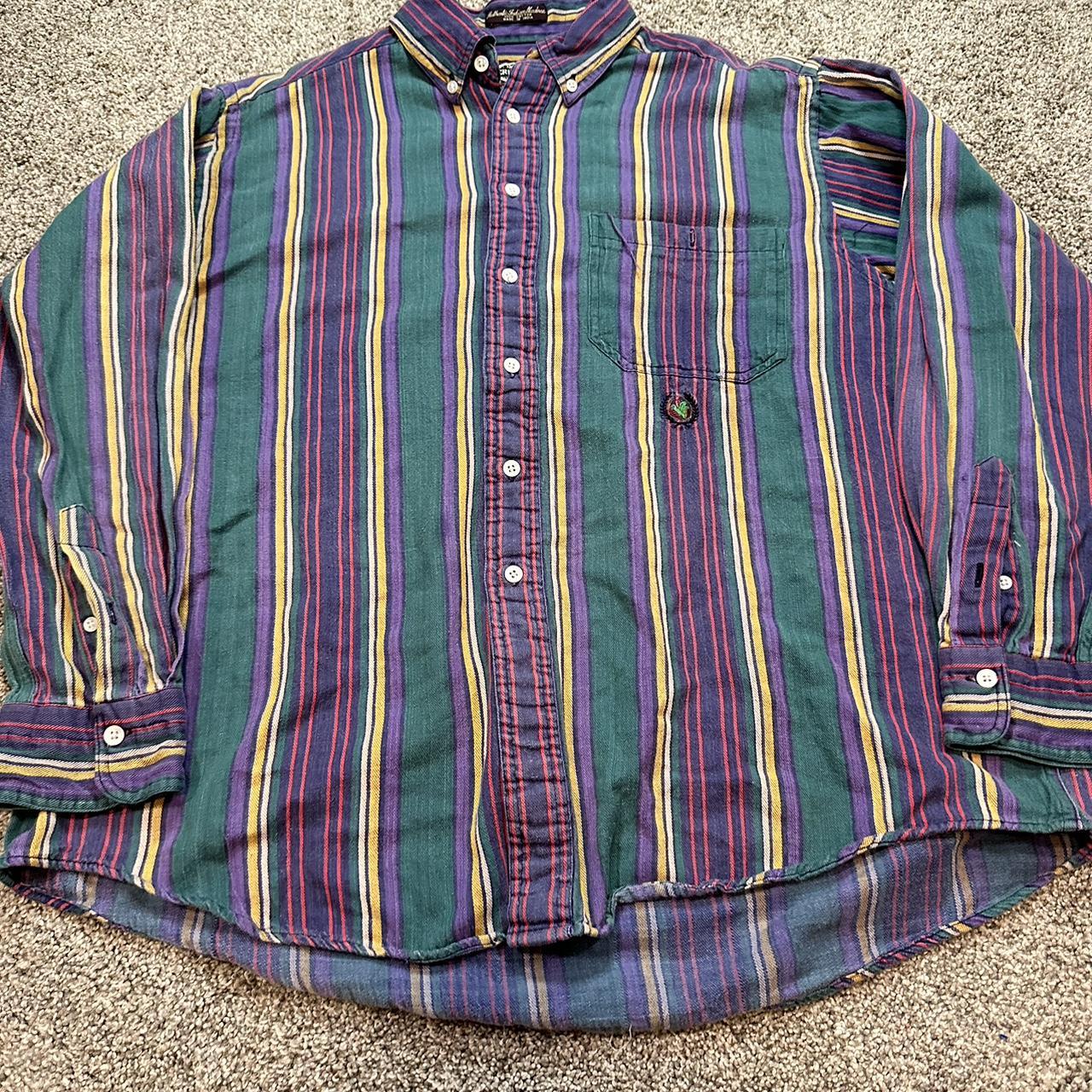 Vintage colorful striped flannel shirt. Size XL.... - Depop