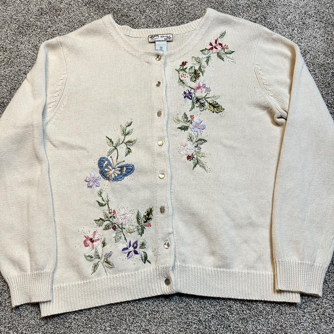 Vintage knitted cottage core cardigan sweater.... - Depop