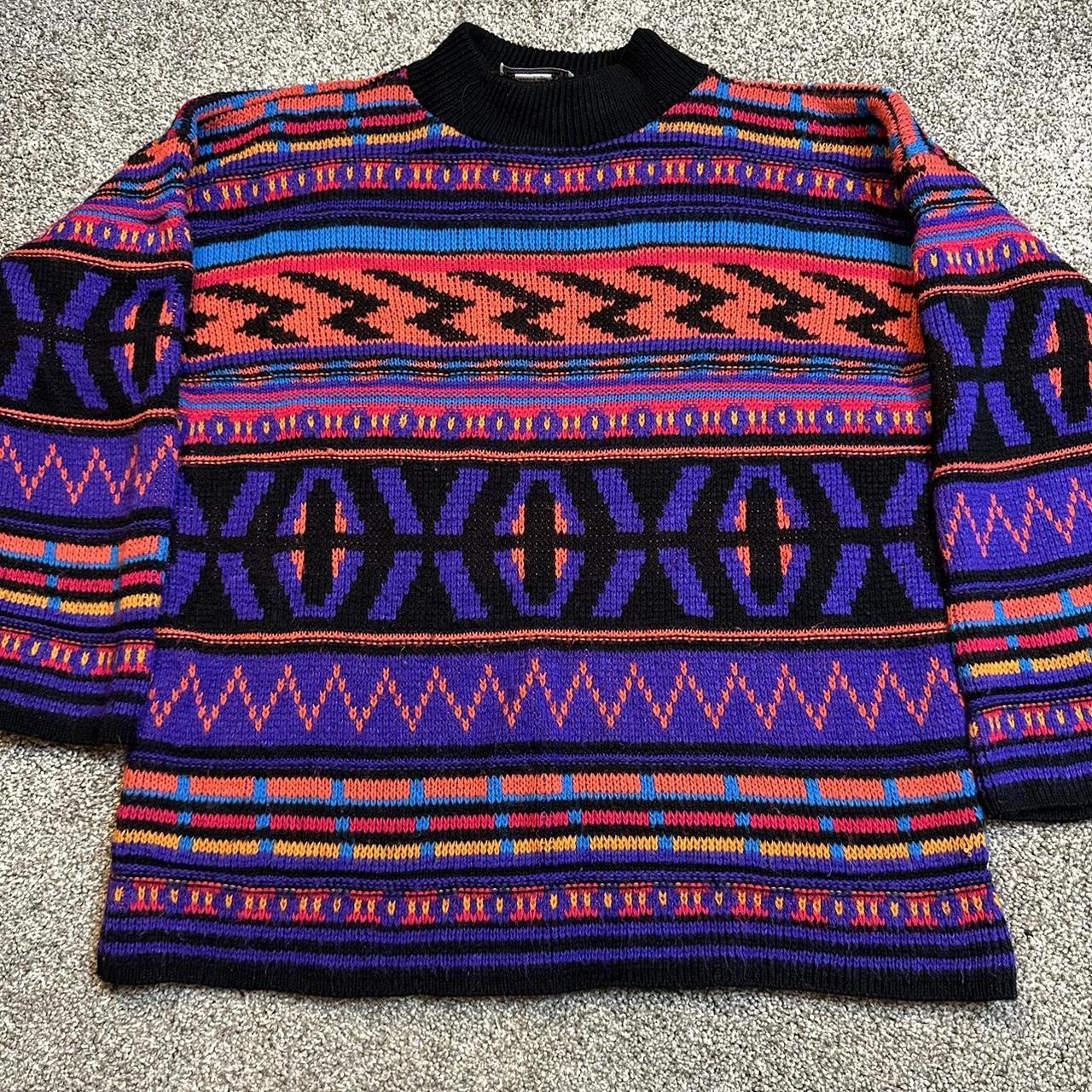 Vintage knitted multicolor sweater. Beautiful... - Depop