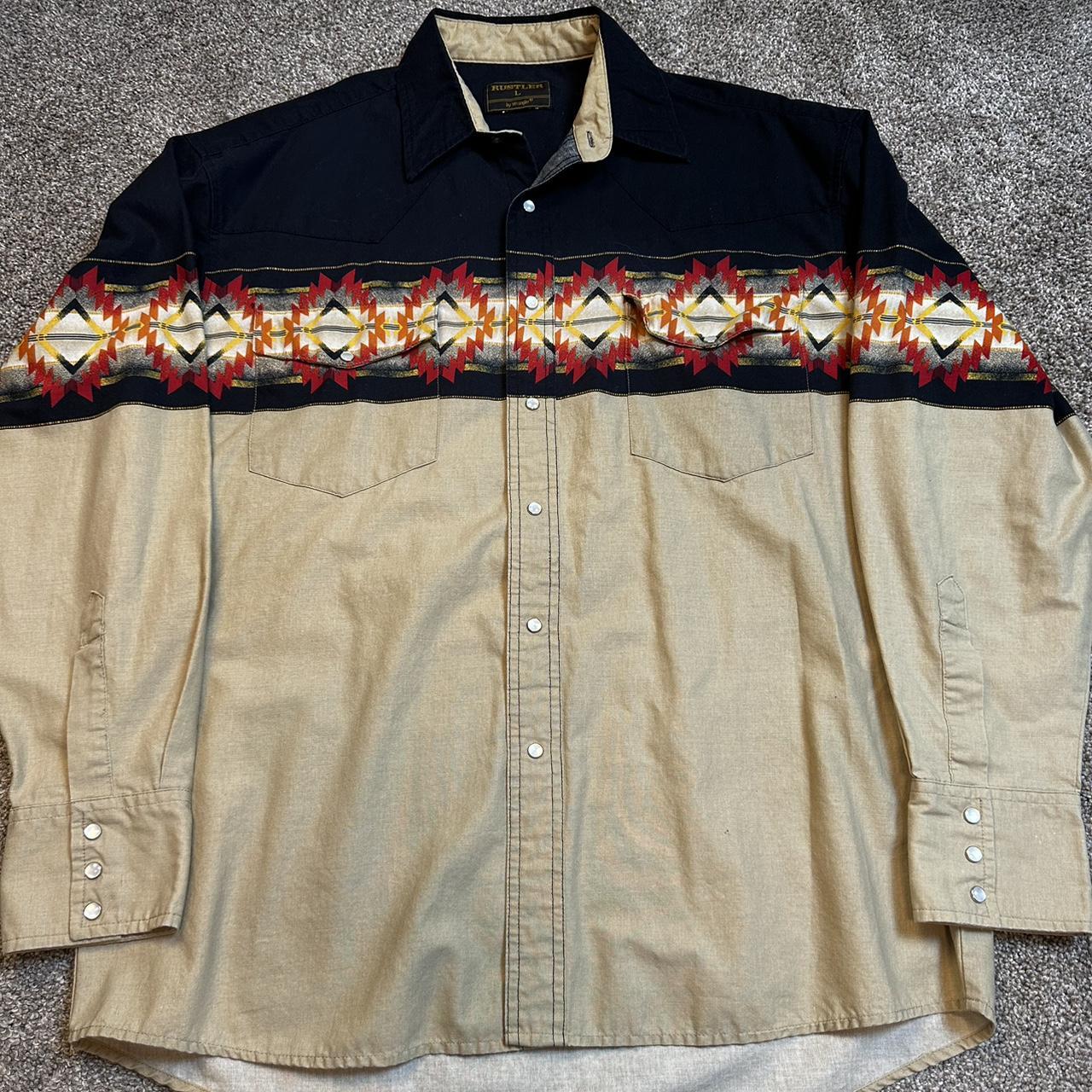 Vintage Rustler Wrangler western pearl snap shirt.... - Depop
