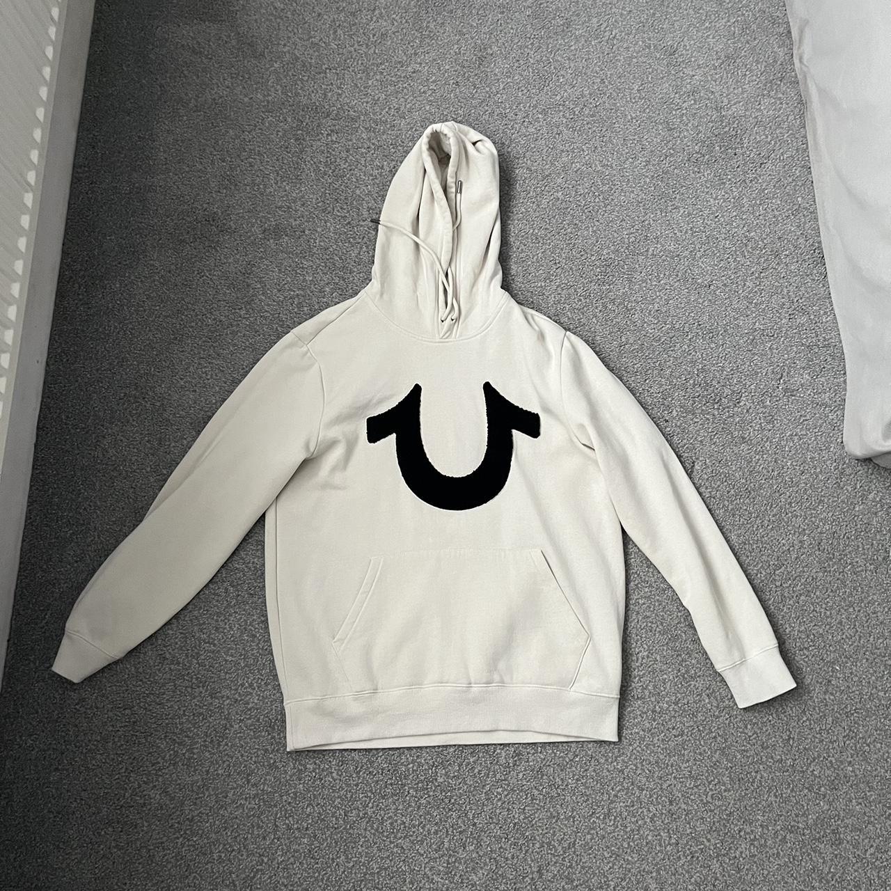 Cream true religion hoodie - Depop