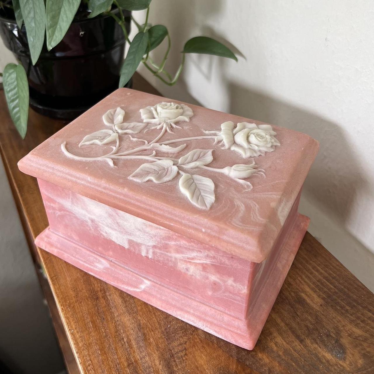 VINTAGE SOAPSTONE BOX pink marble looking box for... - Depop