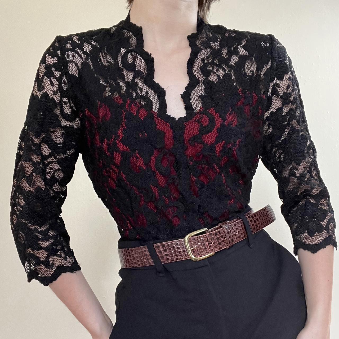 GOTHIC LACE TOP semi-sheer black and red blouse.... - Depop