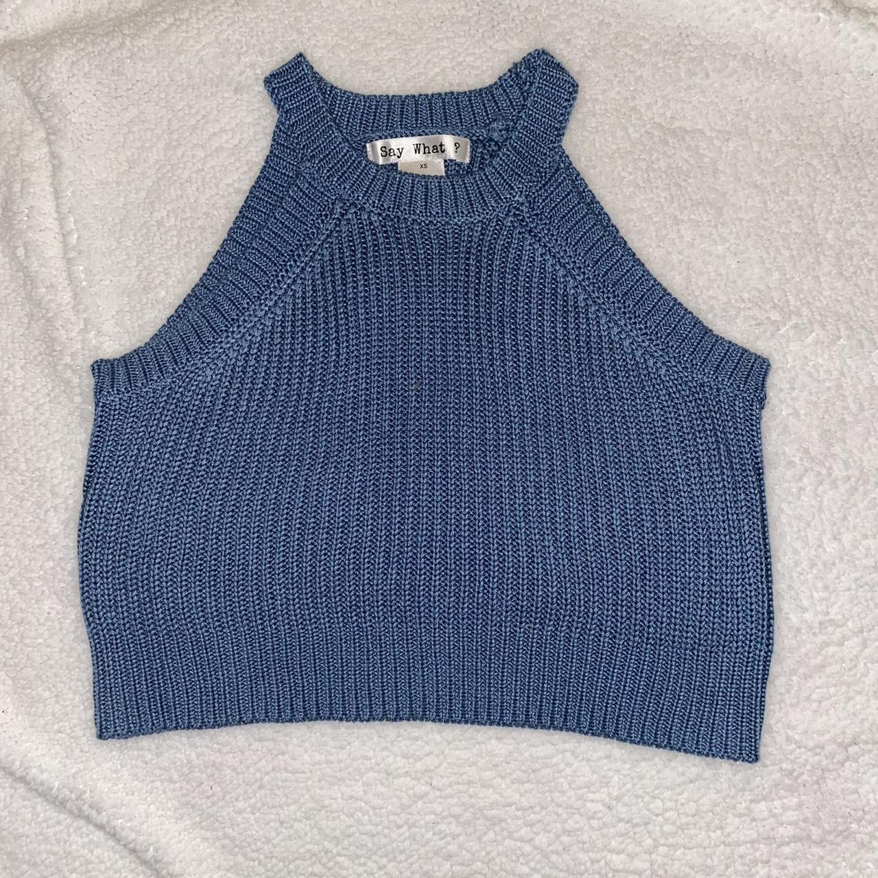 Blue Knit Tank Top - Depop