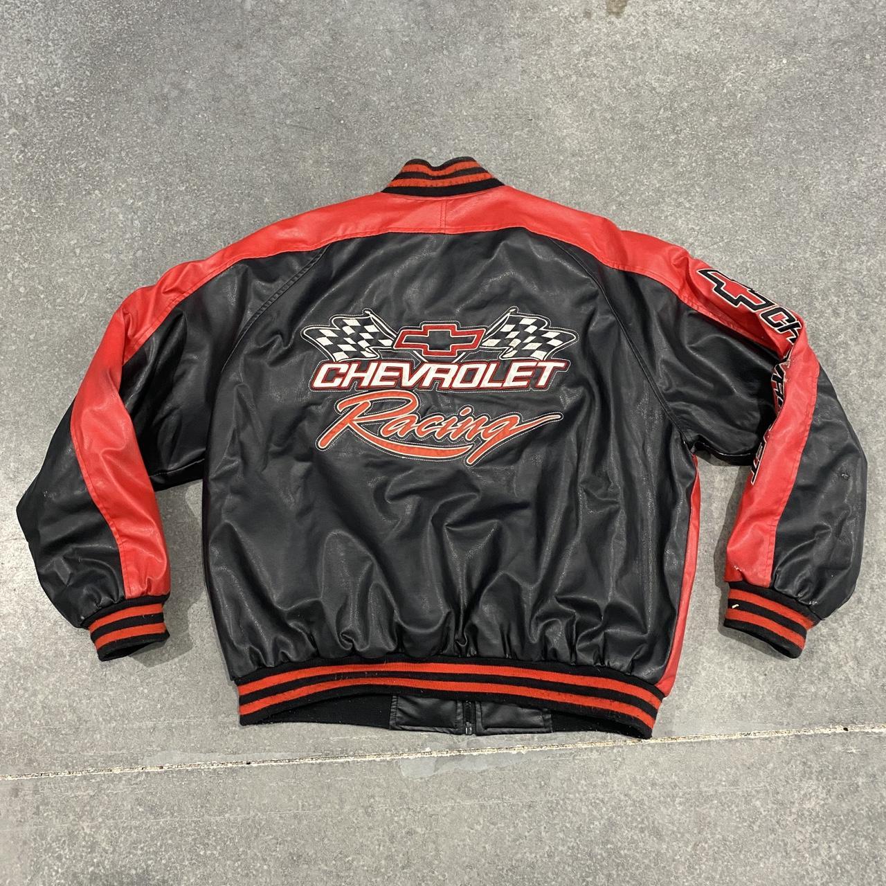 🗼Vintage 90’s Leather Chevrolet Racing Jacket Red... - Depop