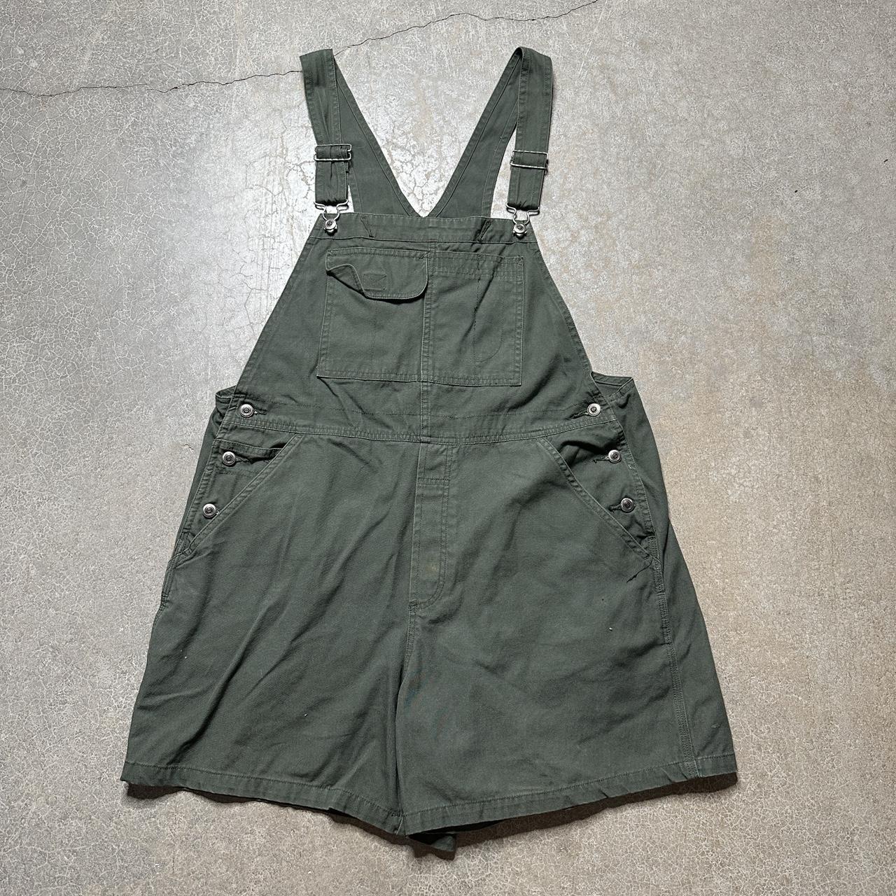 Vintage Green Overall Shorts free shipping! / bibs /... - Depop