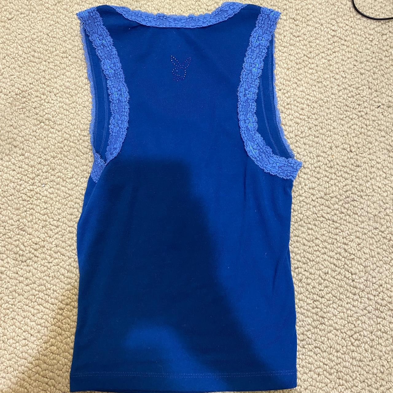 Vintage y2k Playboy lace trim royal blue racerback... | Depop
