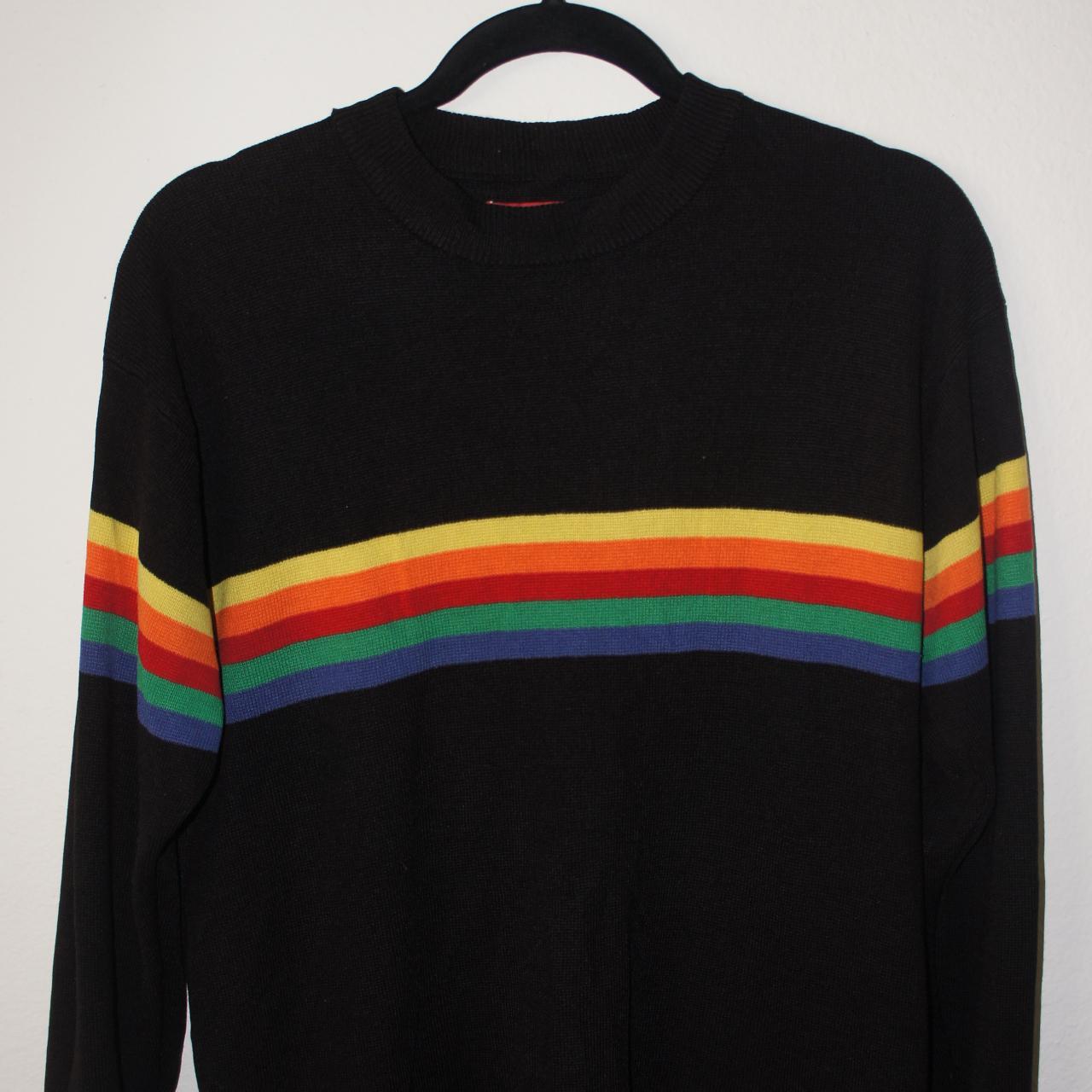 Vintage Black UNIONBAY Sweater with rainbow stripe.... - Depop