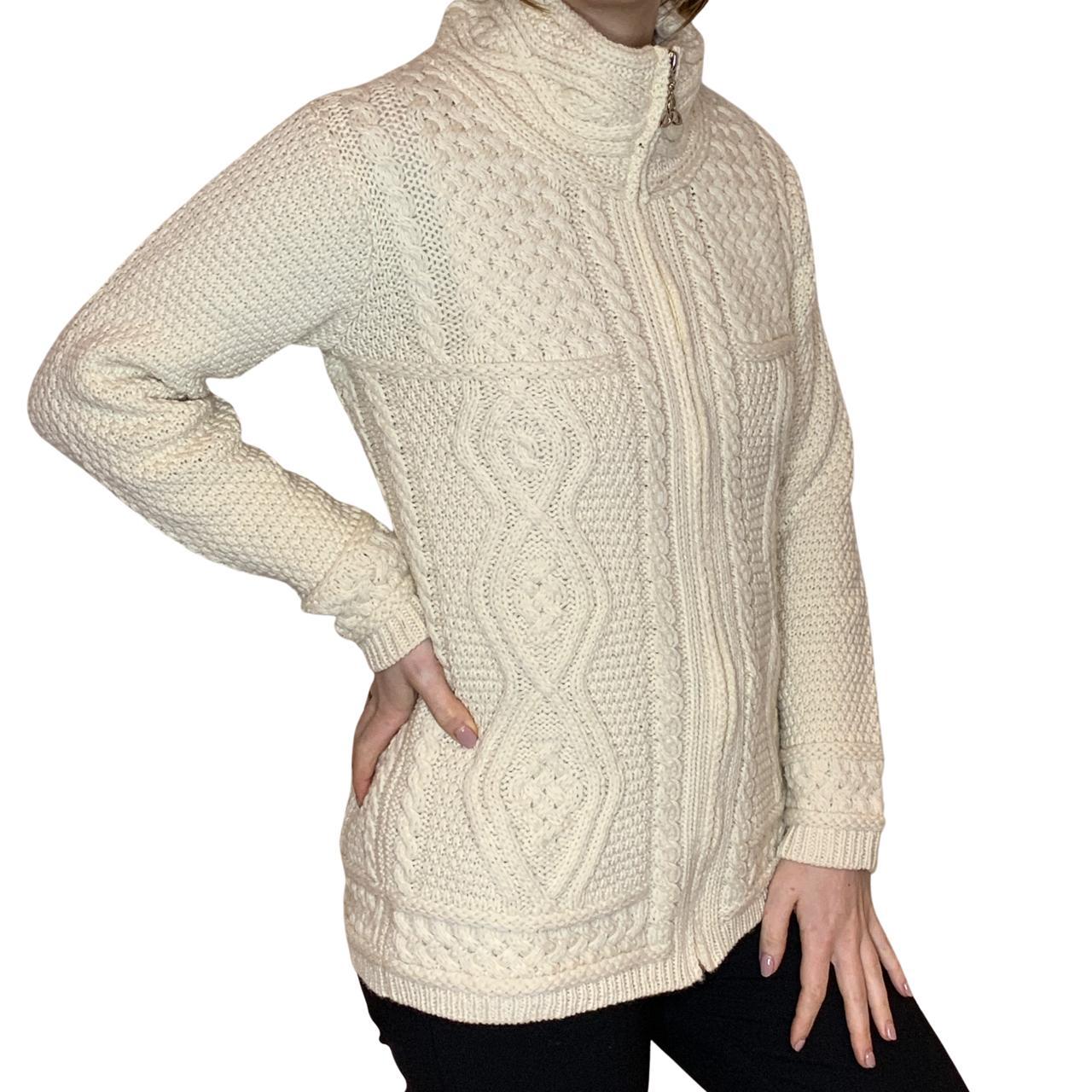 -Aran Mor merino wool zip up knitted sweater... - Depop