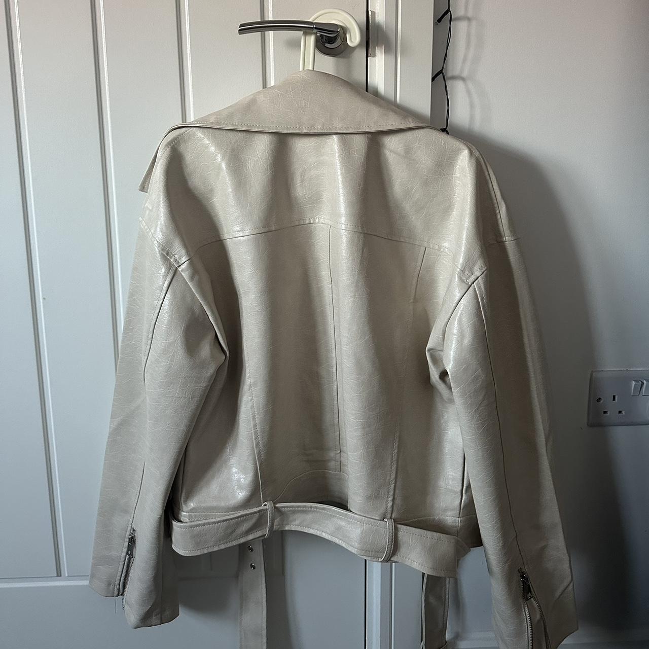 PLT leather jacket in cream Size 8 but is oversized... - Depop