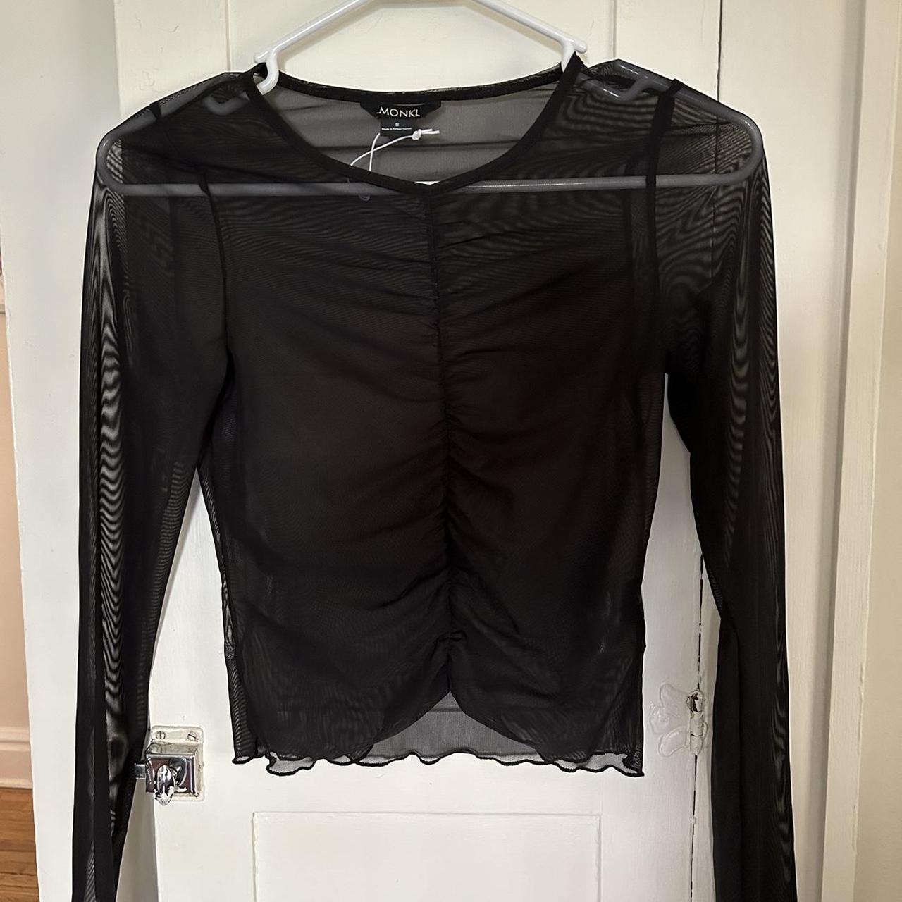 Monki long sleeve mesh top with gather front. Never... - Depop