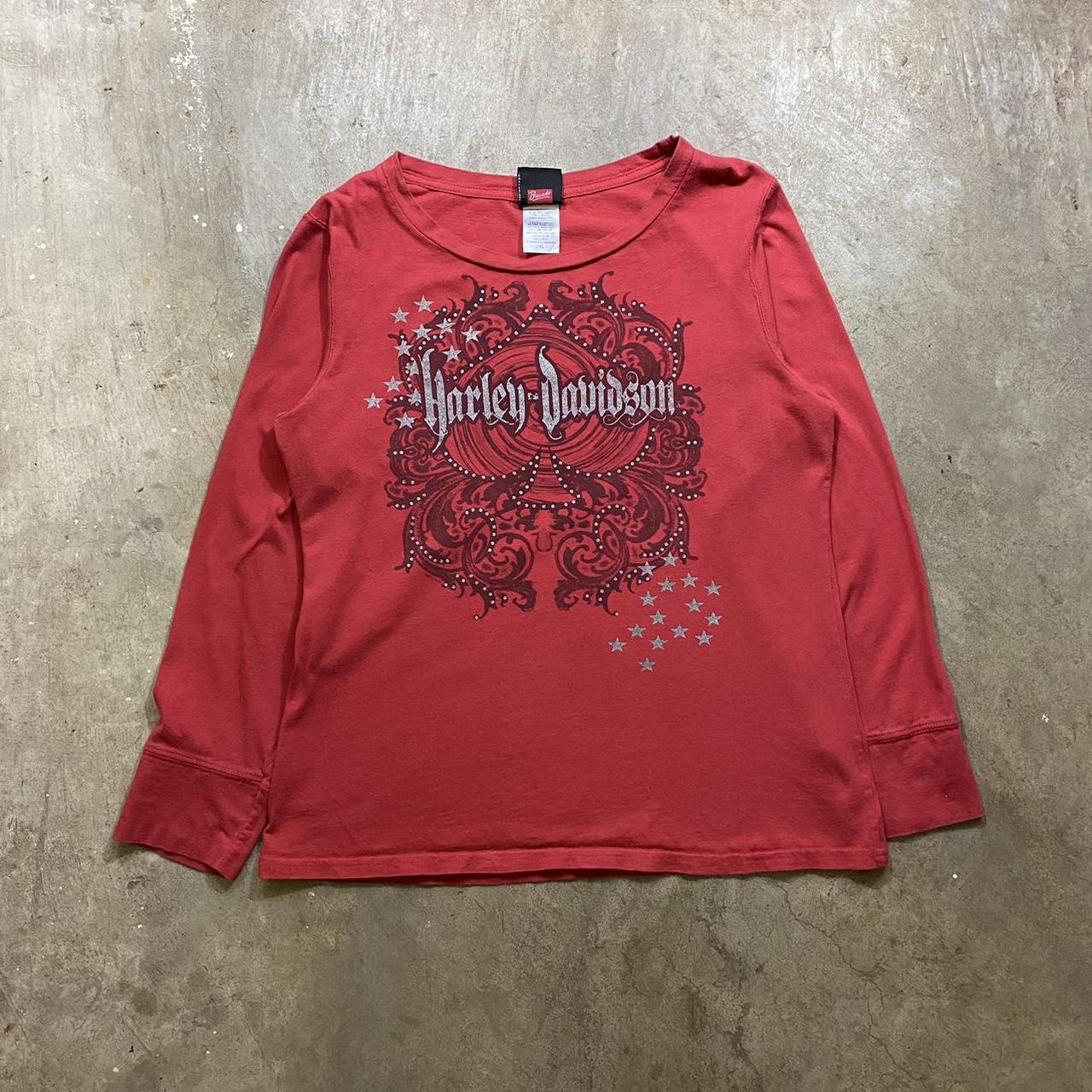 Y2K Red Harley Davidson Long Sleeve... - Depop