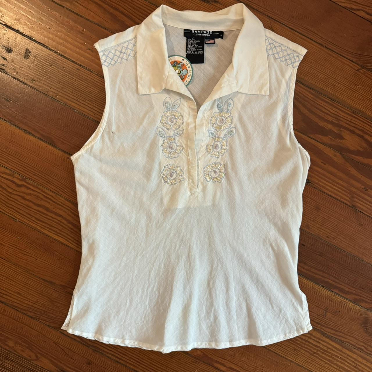 Vintage 90's Rampage tank. White with light pink and... - Depop