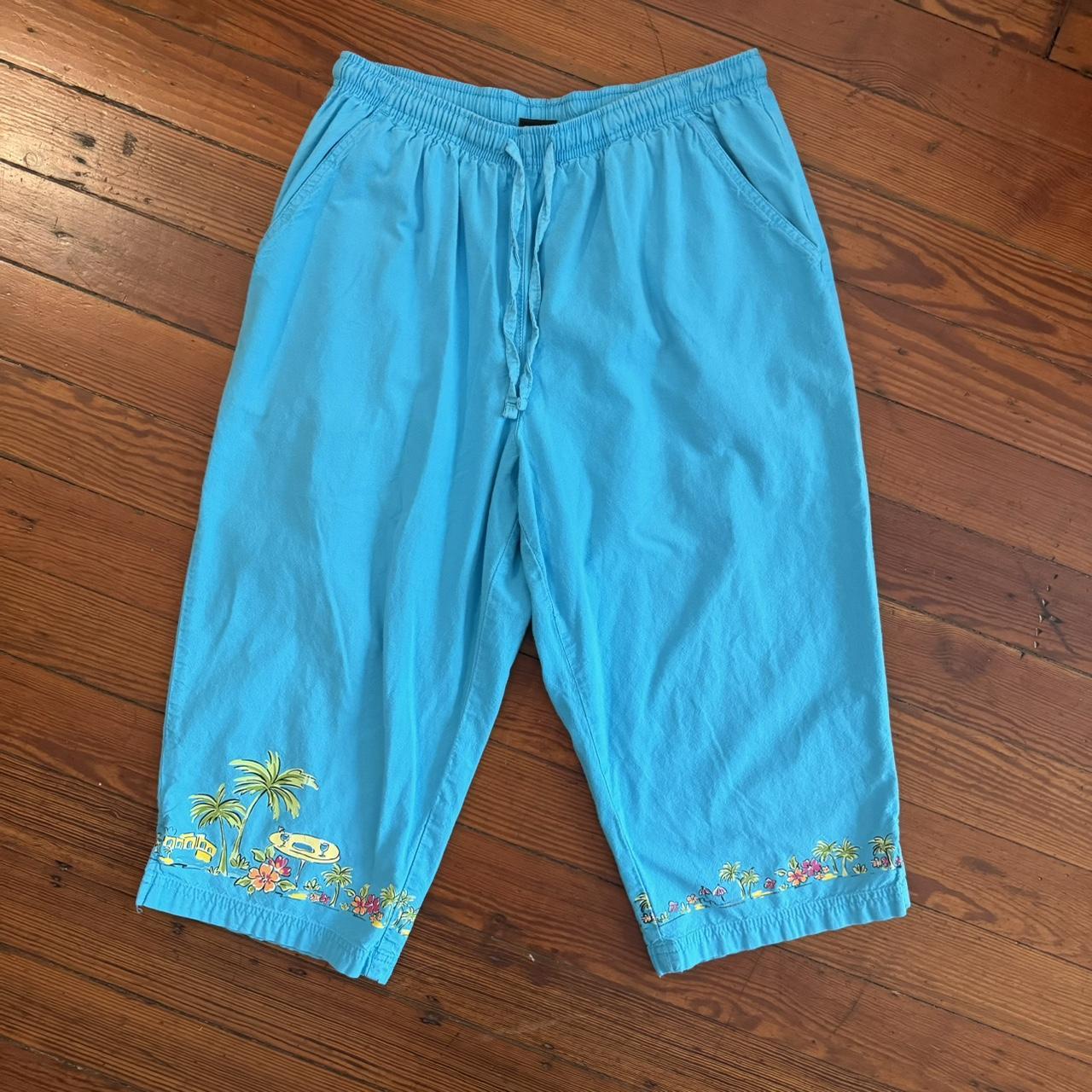 Vintage 90's bright blue capris with a fun little... - Depop