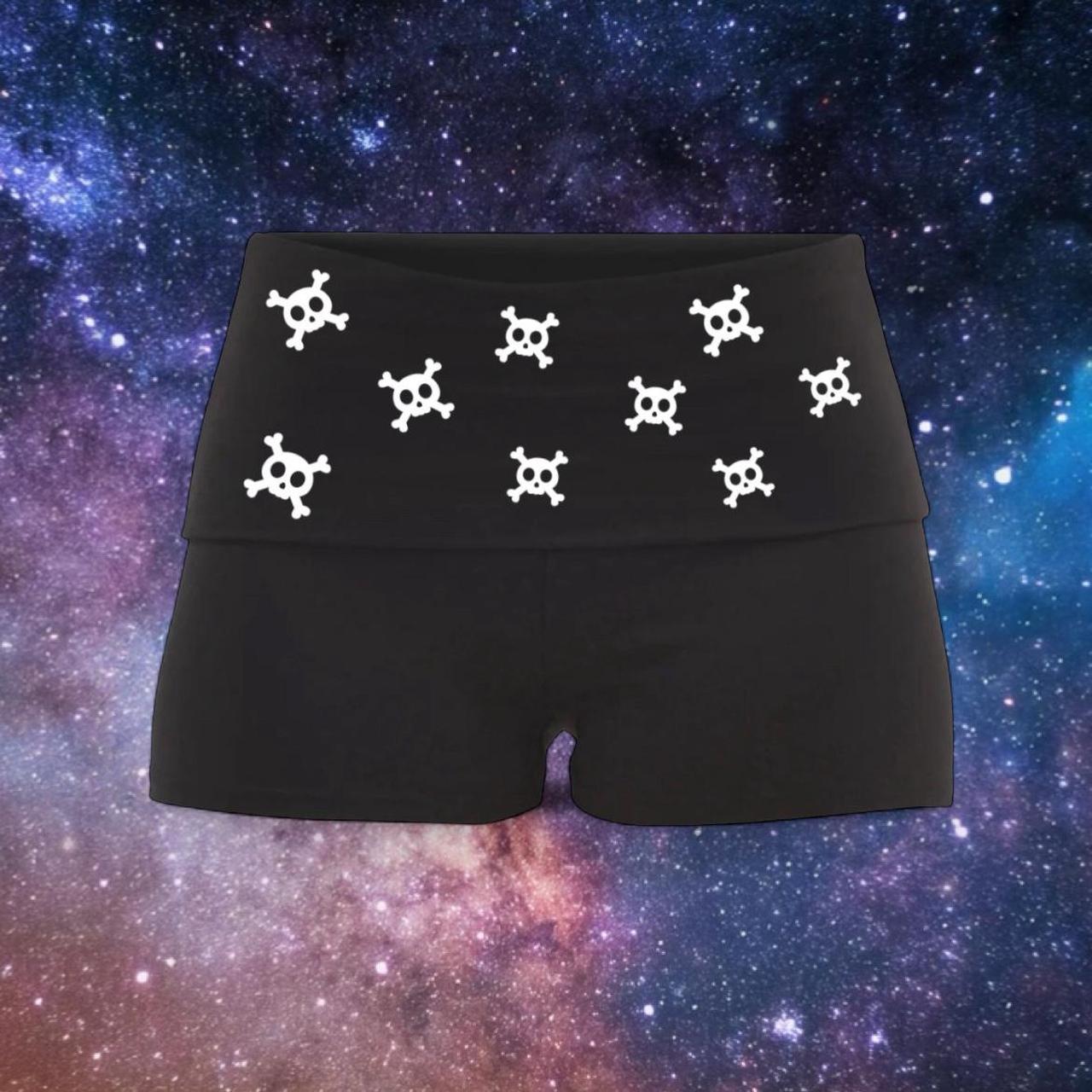 cyberpixie skull and bones foldover shorts wash... | Depop