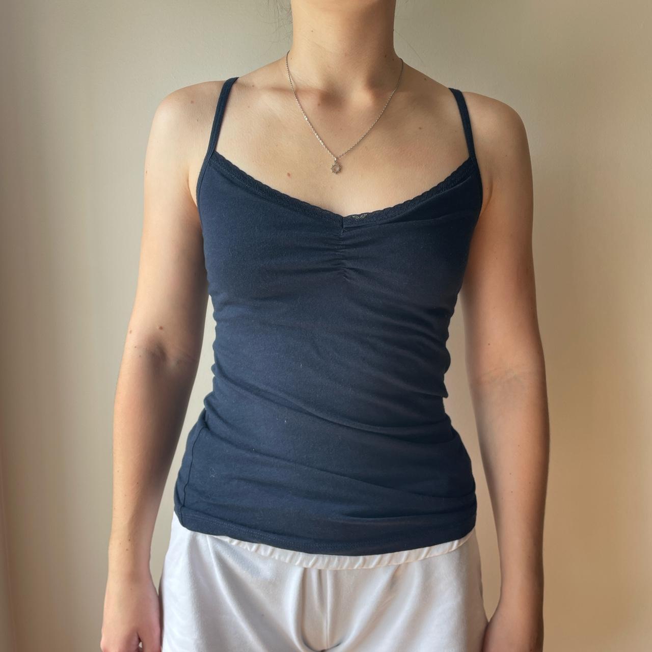 Navy blue cami milkmaid tank top Lace trimming on... - Depop