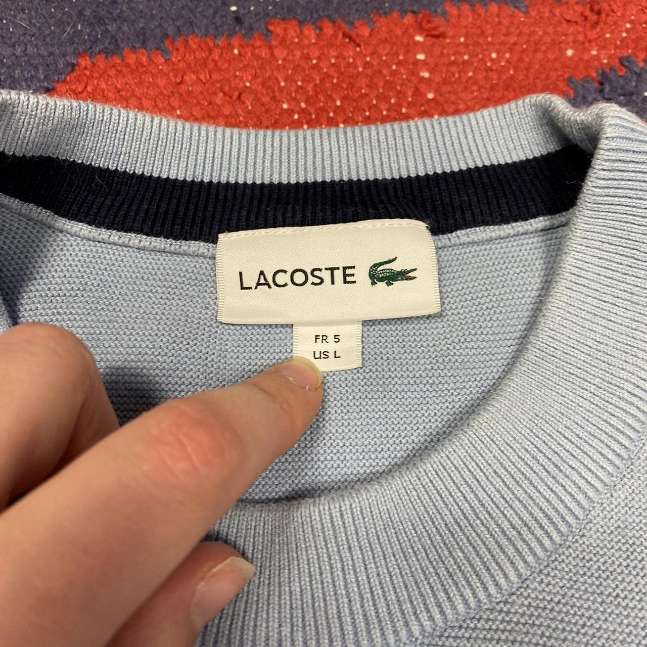 Lacoste Blue Knit Jumper Sweater, Embroidered Spell... - Depop