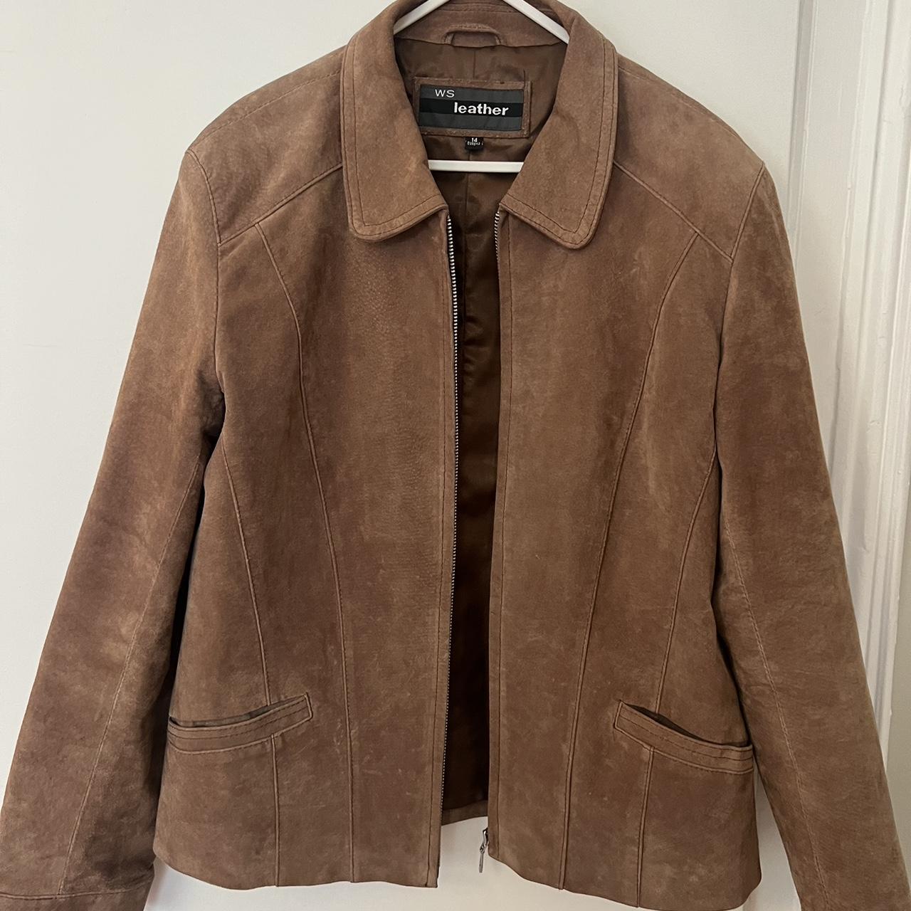 Amazing zip front brown genuine suede leather... - Depop