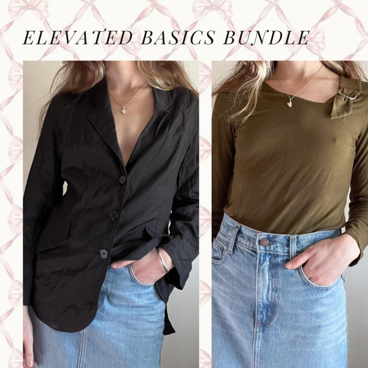 elevated basics bundle blazer style shirt khaki... - Depop