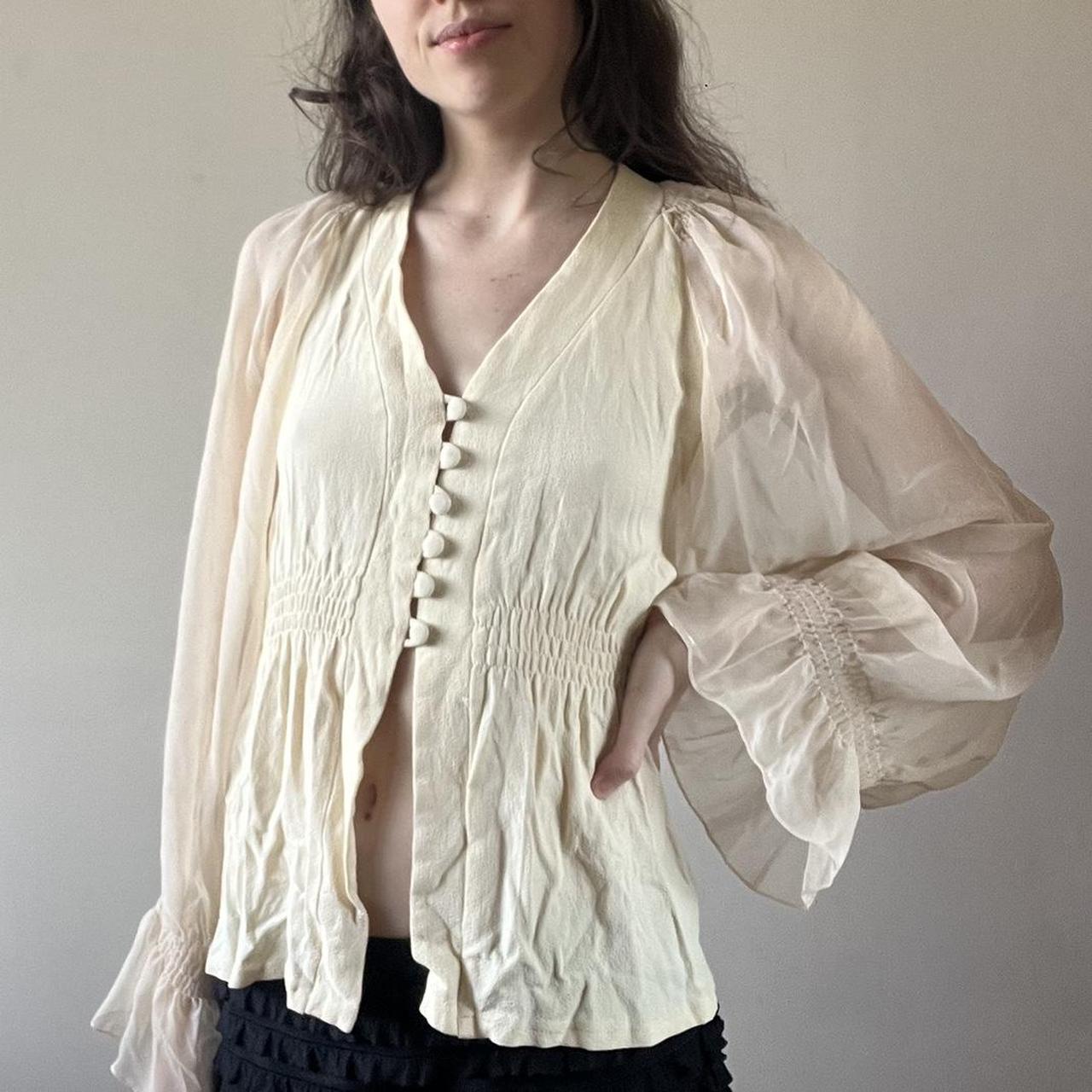 whimsy boho pirate core cream button up blouse... - Depop