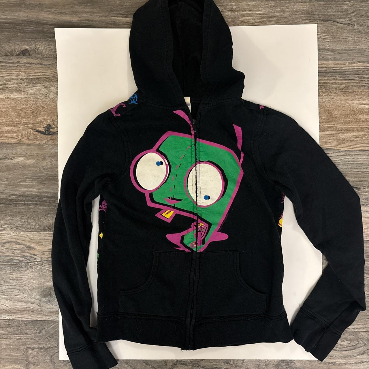 rare 2007 invader zim black zip up with designs on... | Depop