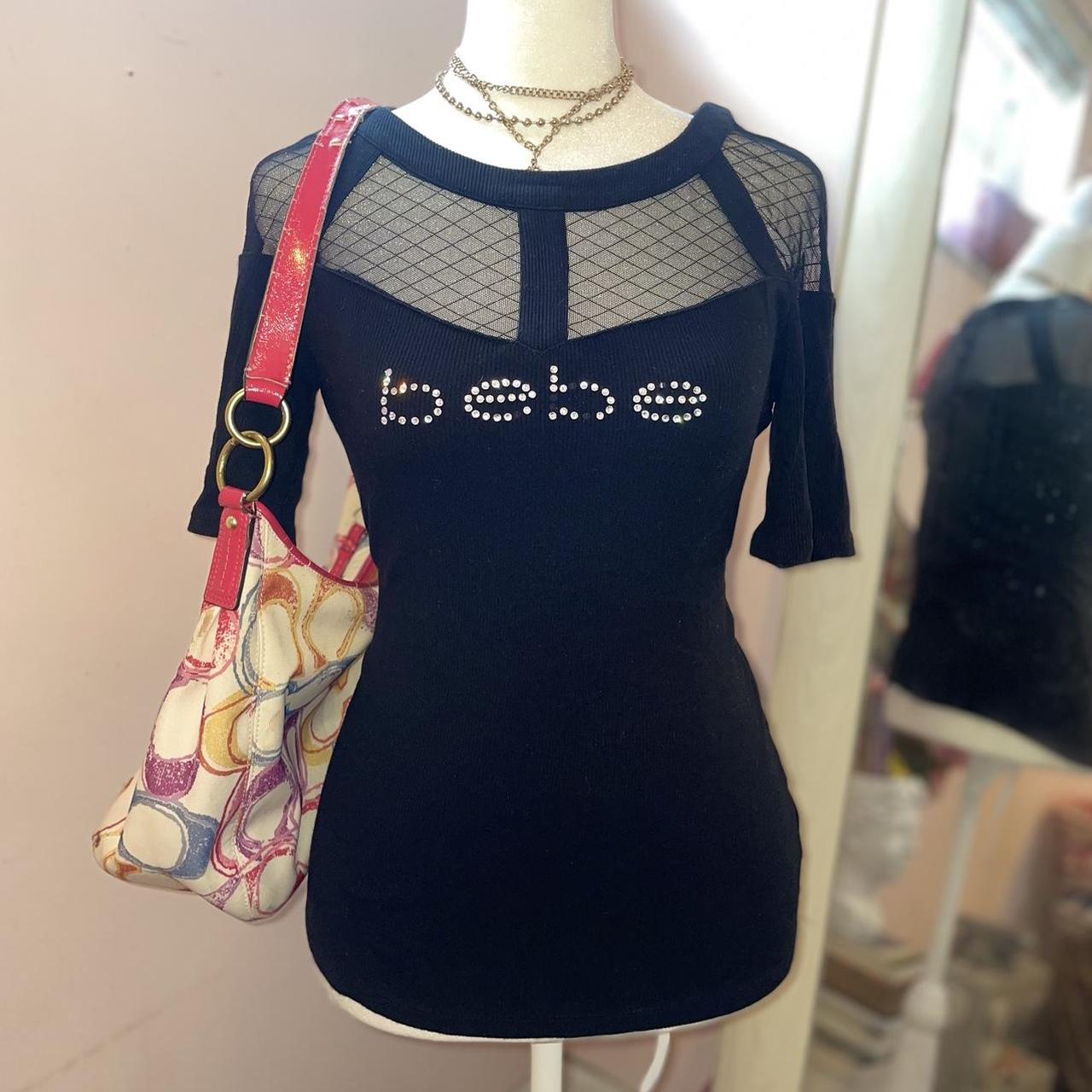 BEBE rhinestone top 🖤💋 super c*nty and mcbling!!!... - Depop