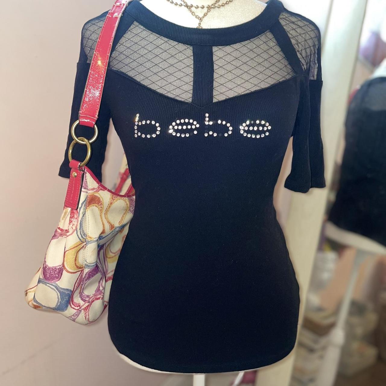 BEBE rhinestone top 🖤💋 super c*nty and mcbling!!!... - Depop