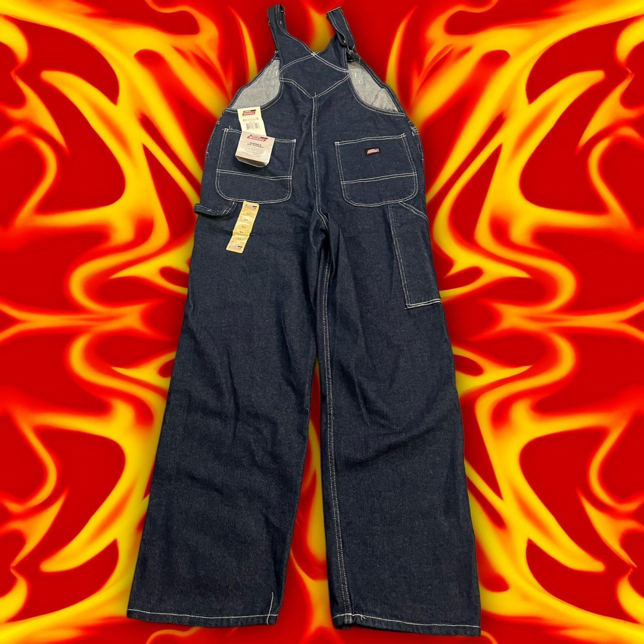 BNWT Med. Dark Wash Navy Blue Dickies Overalls... - Depop