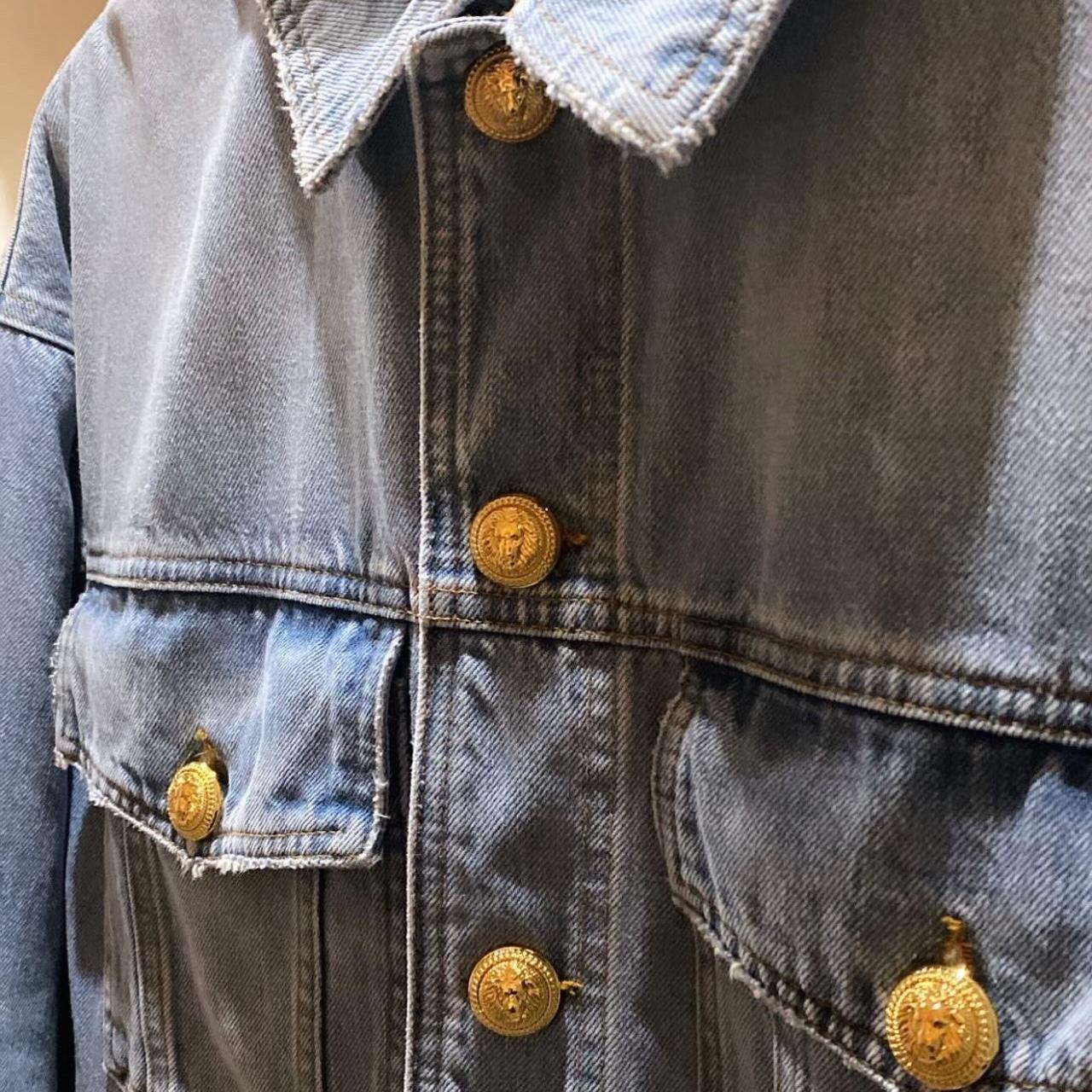 BALMAIN Faux pearl-embellished denim... - Depop