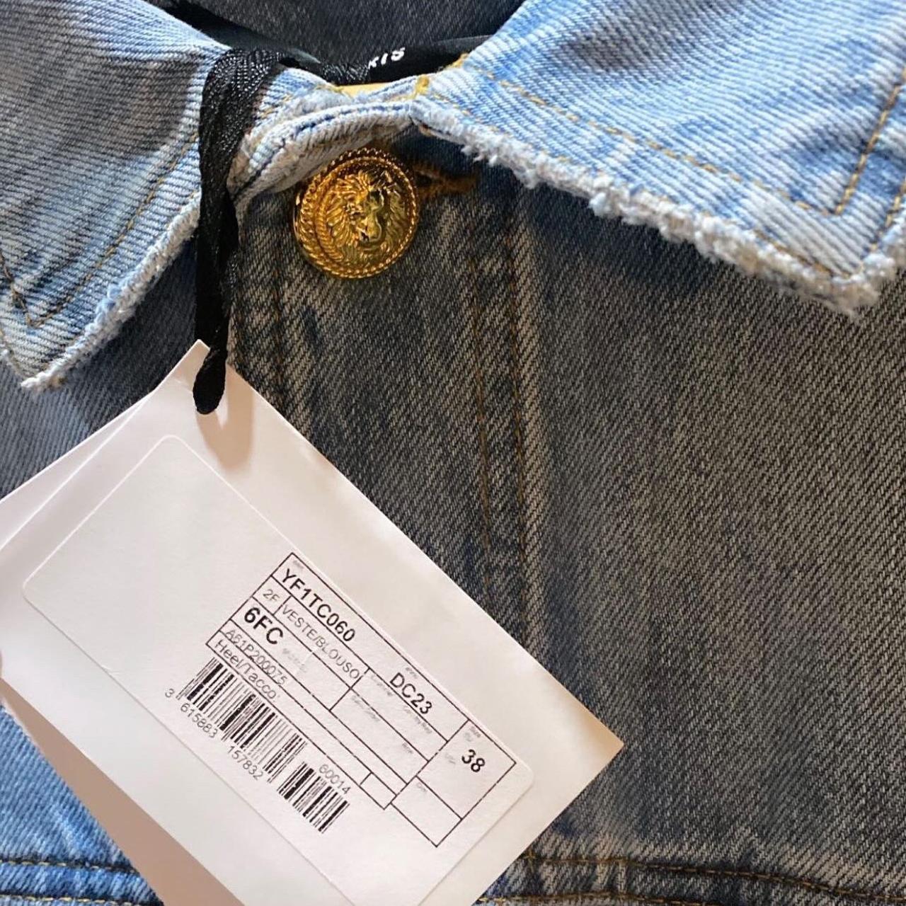 BALMAIN Faux pearl-embellished denim... - Depop