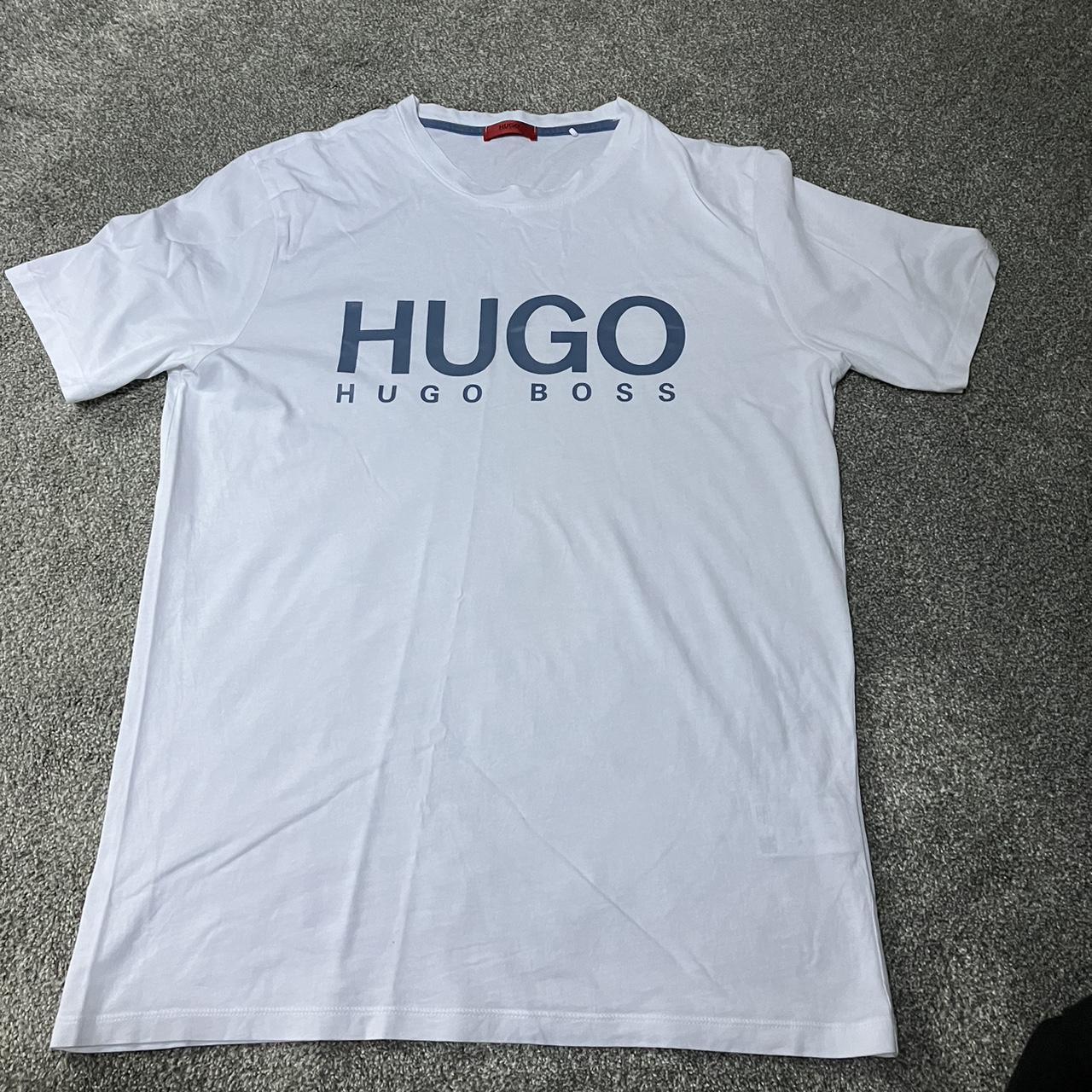 Hugo boss t shirt. White with blue logo. Size large.... - Depop