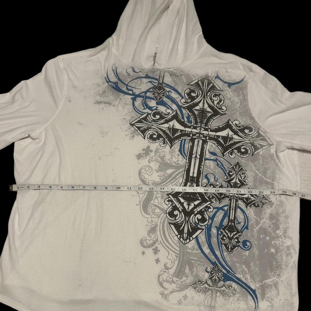white hoodie with sick cross y2k design size... - Depop
