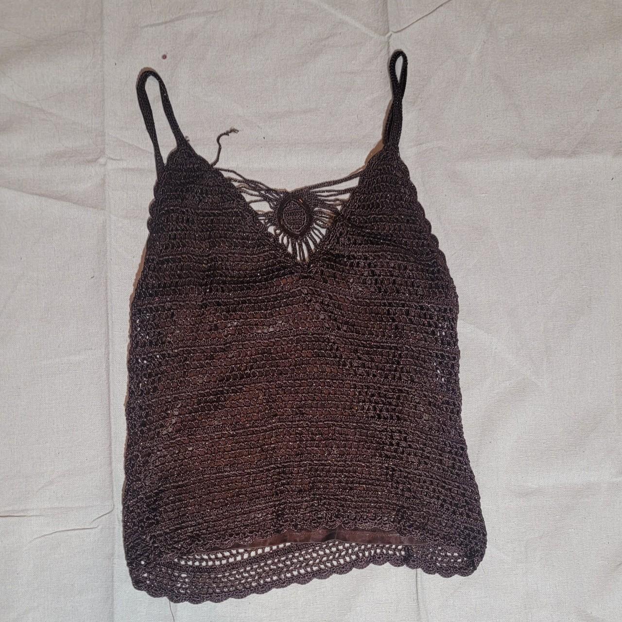 Rue 21 sparkley crochet brown tank top Size large... - Depop