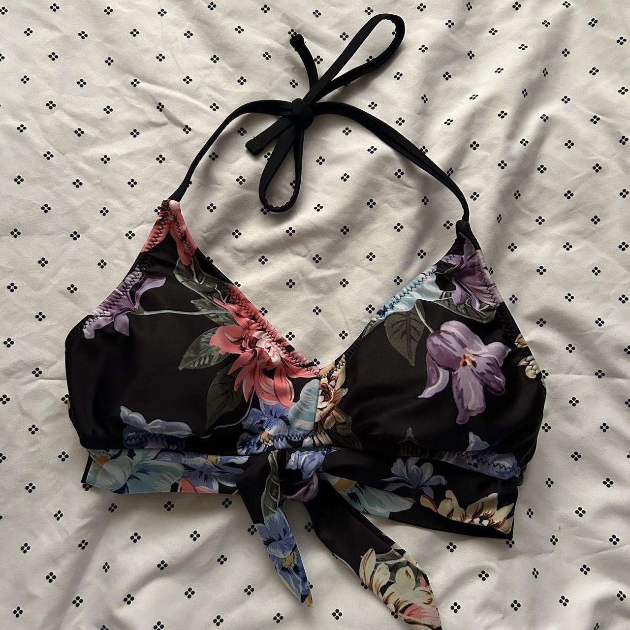 floral swim suit bra top new never worn size... - Depop