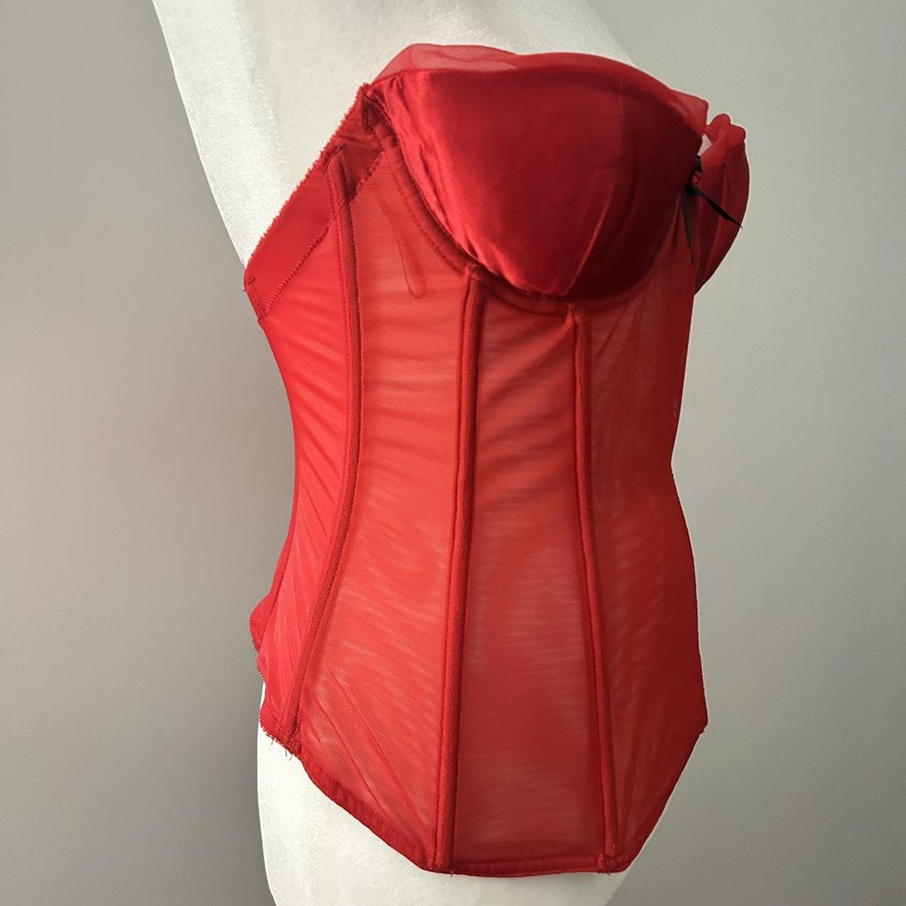 y2k jezebel red strapless corset size 34C like a... - Depop