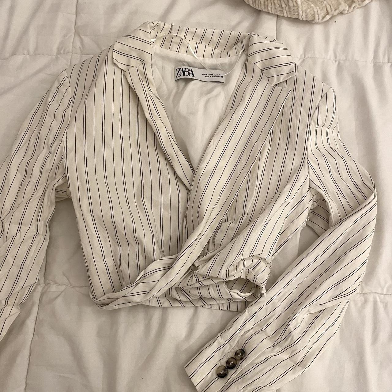 Zara Cropped Blazer Top Pinstripecream So Cute Depop