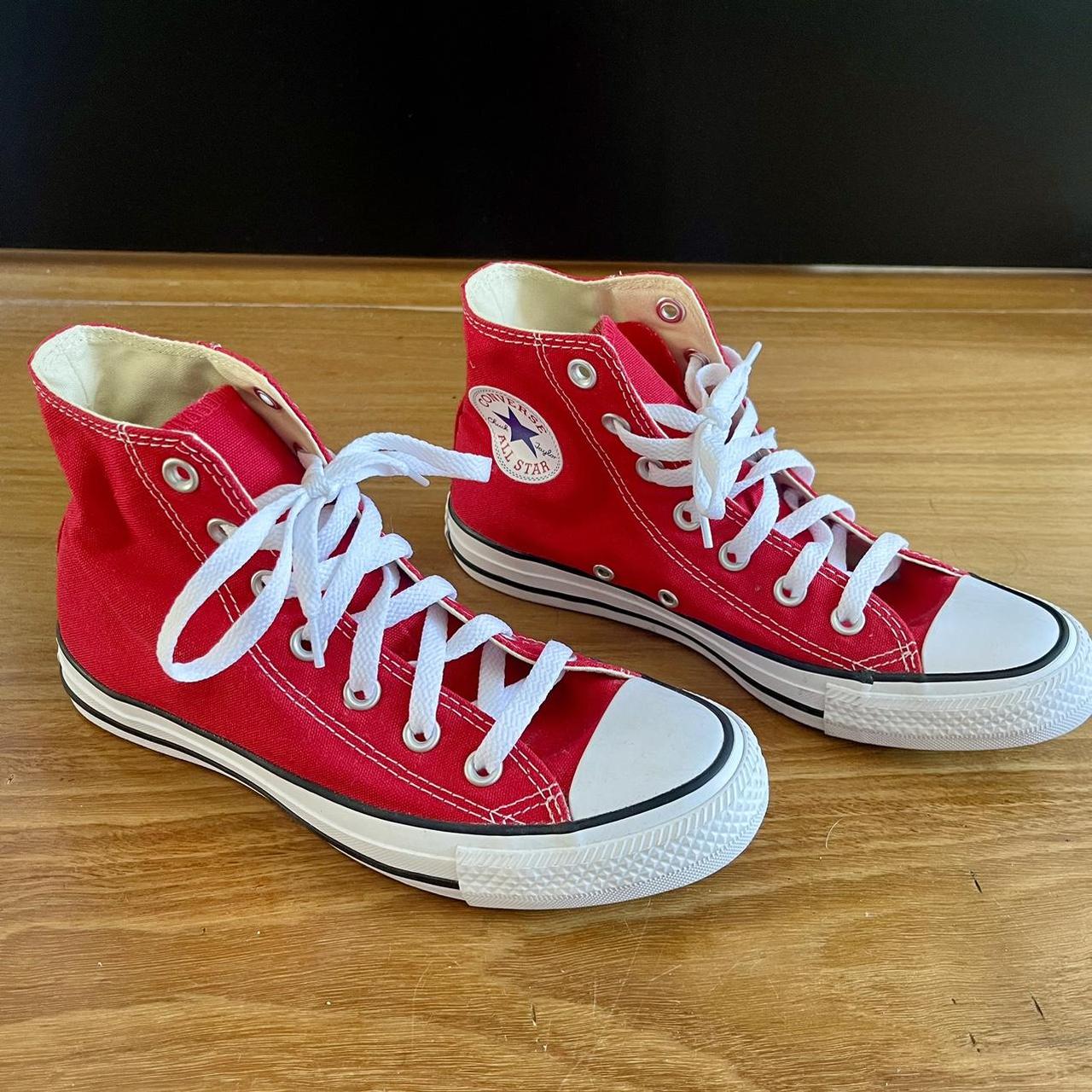 Red high top converse. Only worn once. #converse... - Depop