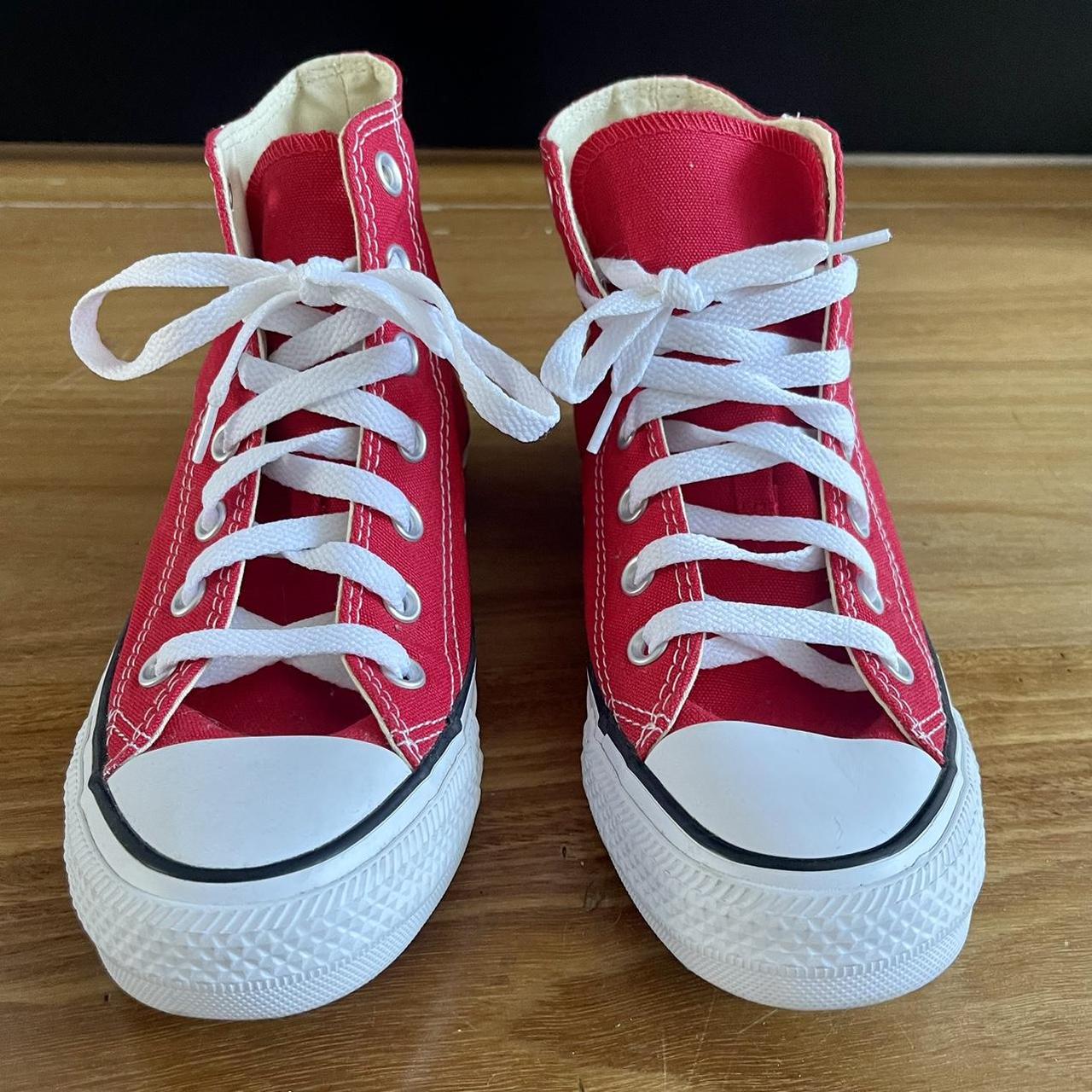 Red high top converse. Only worn once. #converse... - Depop