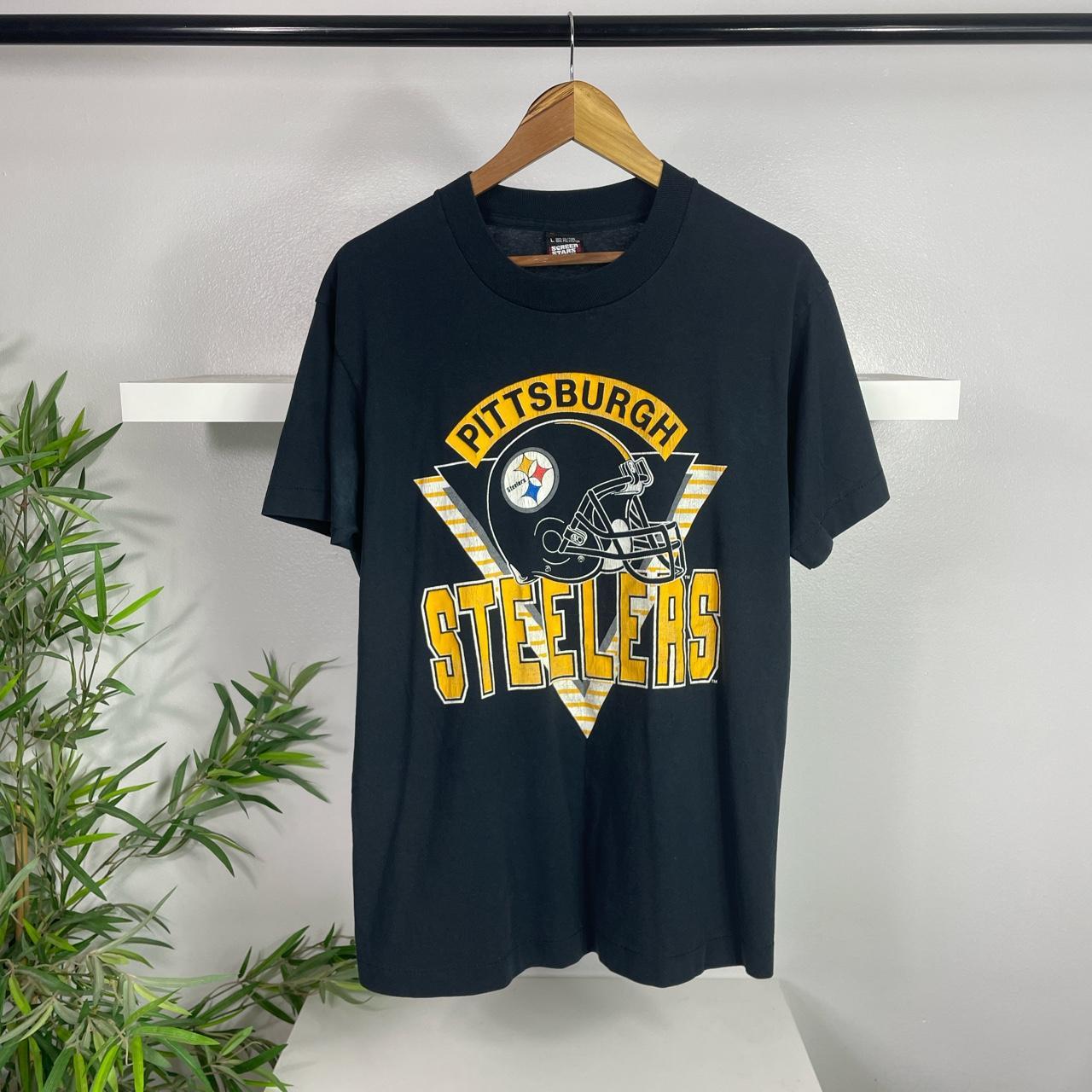 Vintage single stitch Pittsburgh Steelers NFL black... - Depop