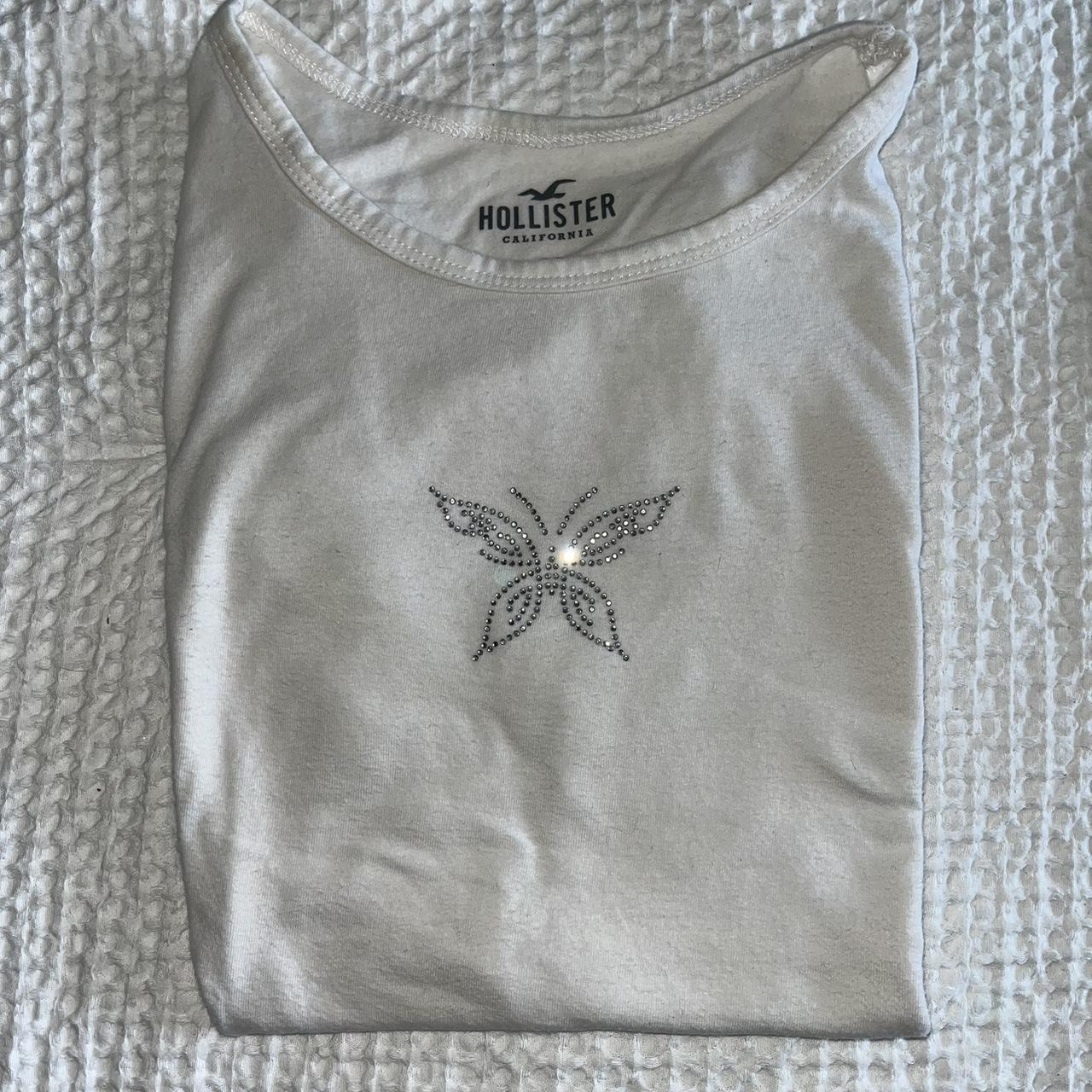 hollister cropped tee cute rhinestone butterfly - Depop