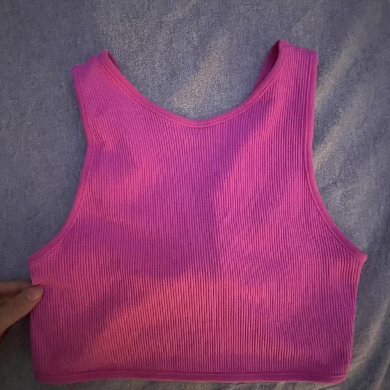 garage pink front cross cropped tank size M fits... - Depop
