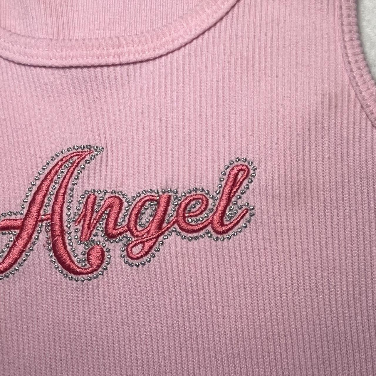 Pink Angel Embroidered Crop Top from Colorful... - Depop