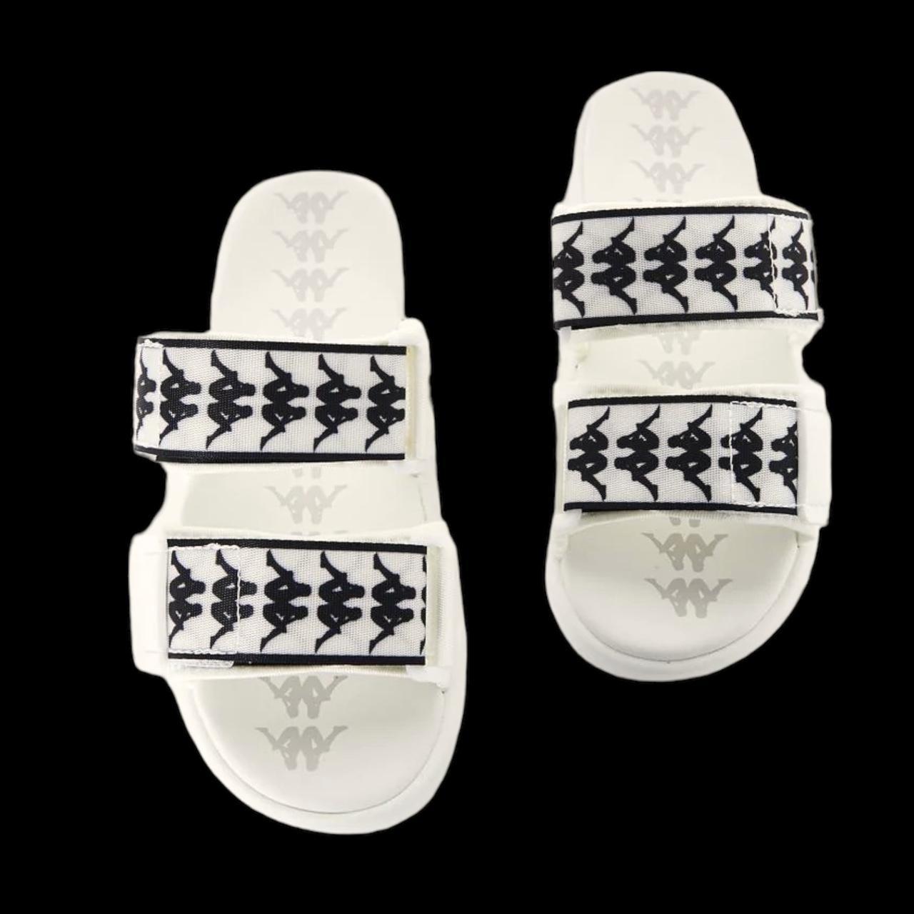Kappa Men's White and Black Slides | Depop