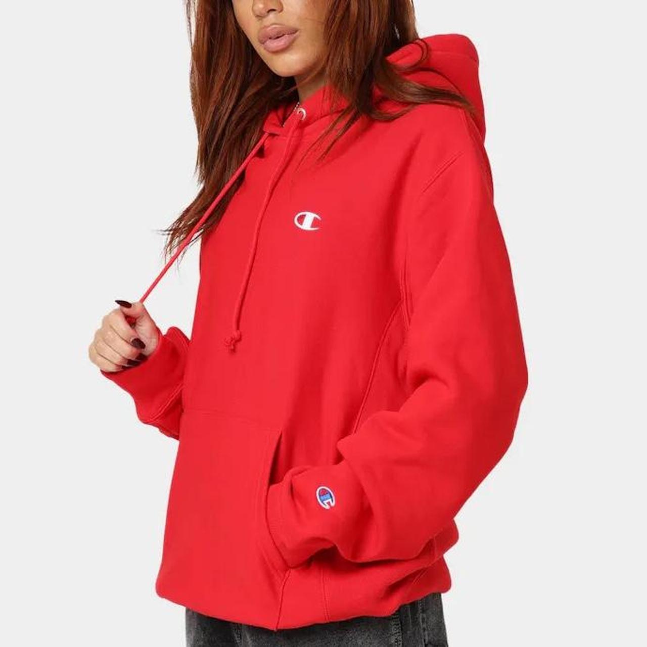 Red champion hoodie // size M #champion #hoodie... - Depop